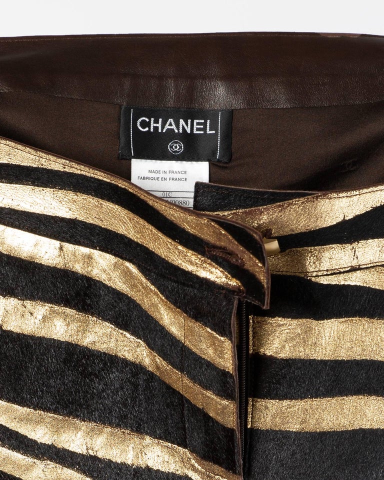 Chanel Gold and Black Leather Zebra Shorts, 2000 For Sale at 1stDibs