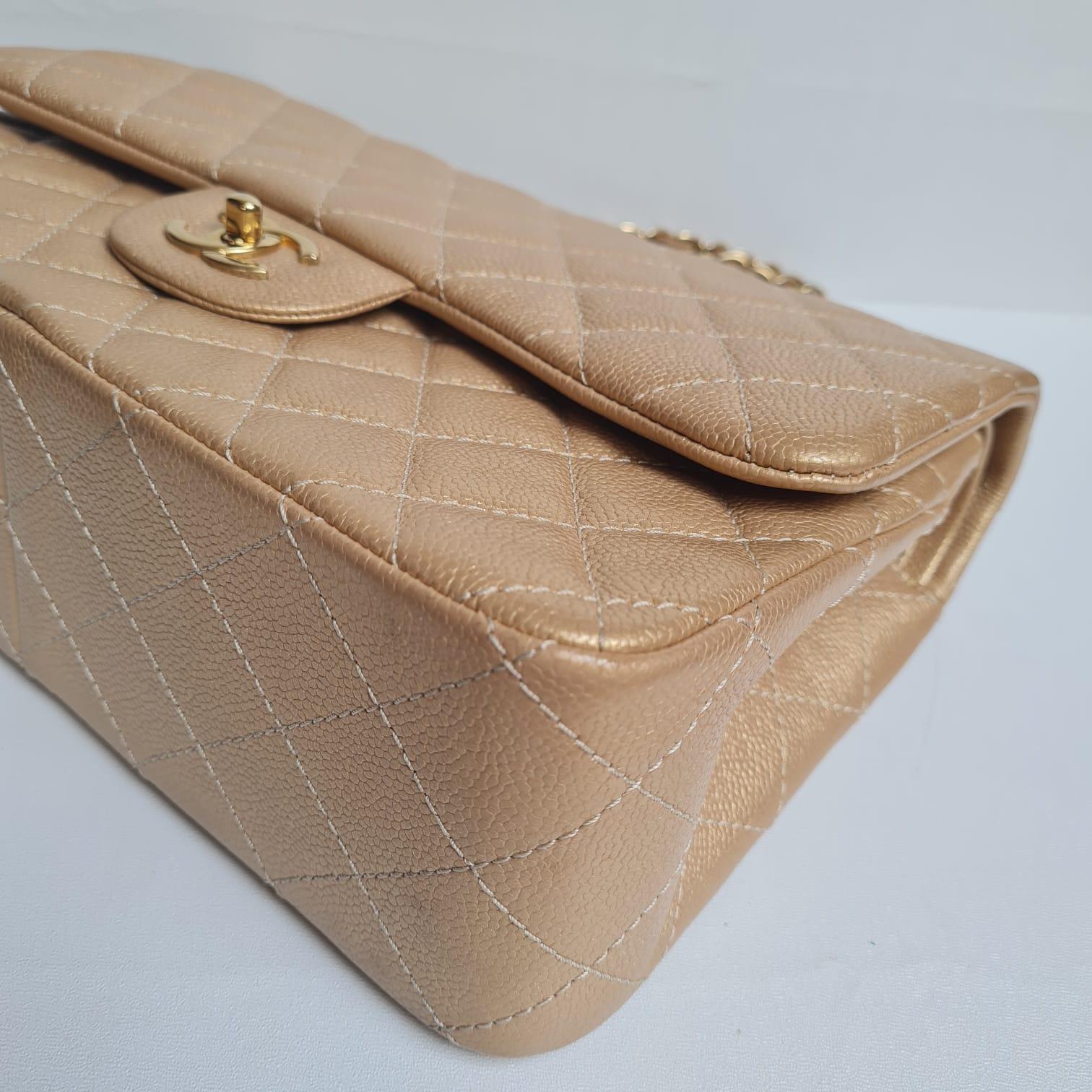 Chanel Gold Caviar Leather Jumbo Double Flap Bag For Sale at 1stDibs