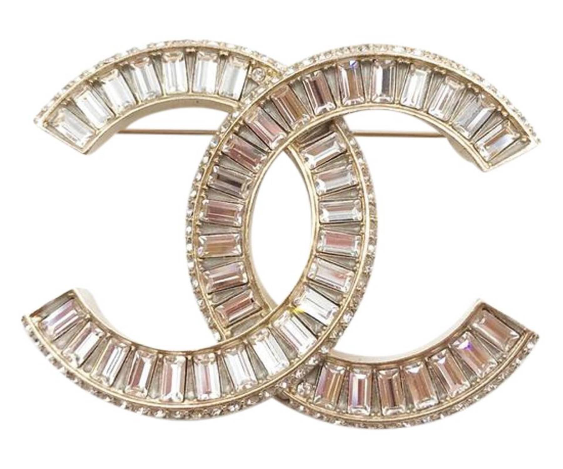 Chanel Gold CC Baguette Round Crystal Brooch at 1stDibs | bra brooch