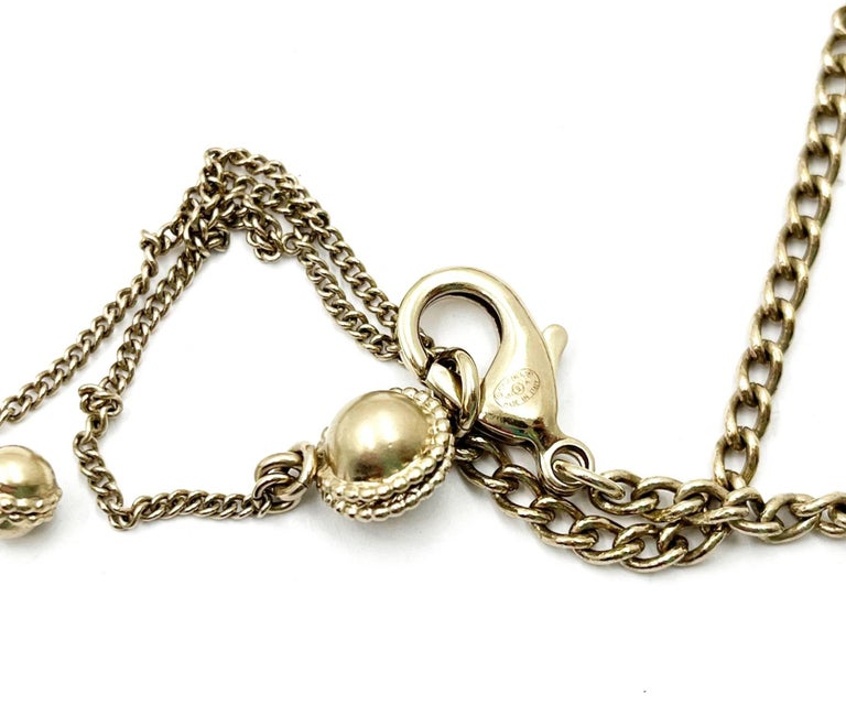 Chanel Gold CC Bell Pearl Necklace For Sale at 1stDibs