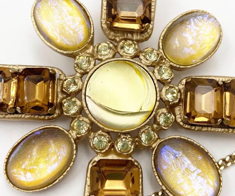 Chanel Gold CC Brown Yellow Bronze Stone Chain Pin Brooch For Sale at ...