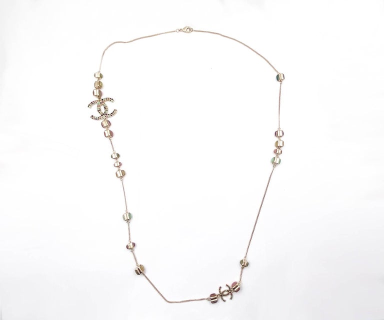 Chanel Gold CC Colorful Mosaic Chain Necklace For Sale at 1stDibs