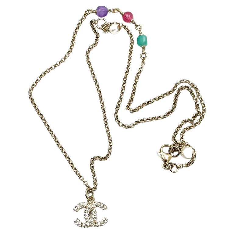 Chanel Gold CC Crystal Red Green Purple Stone Pendant Necklace For Sale ...