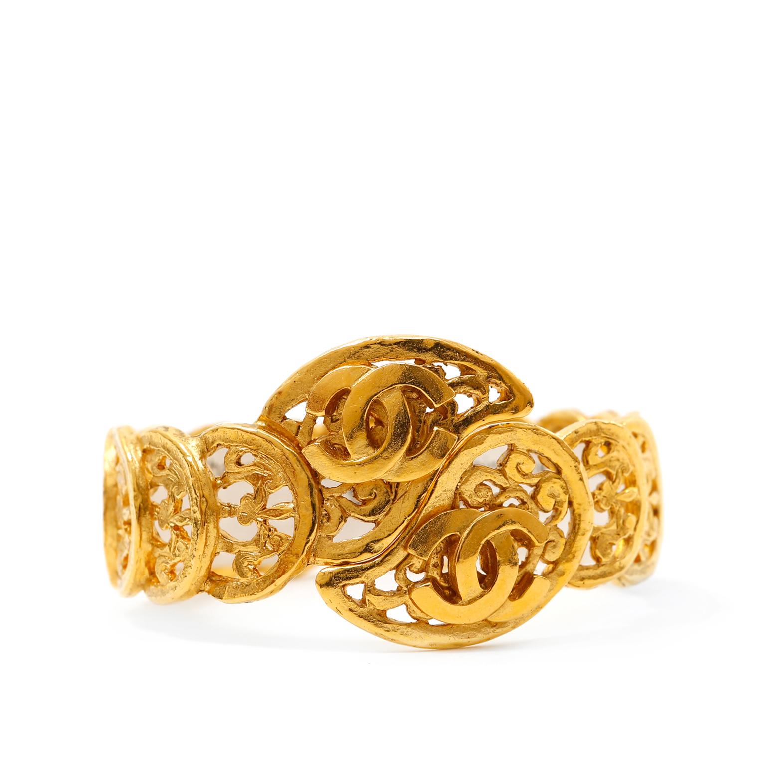 Chanel Gold CC Discs Hinged Bracelet at 1stDibs | cc bracelet gold