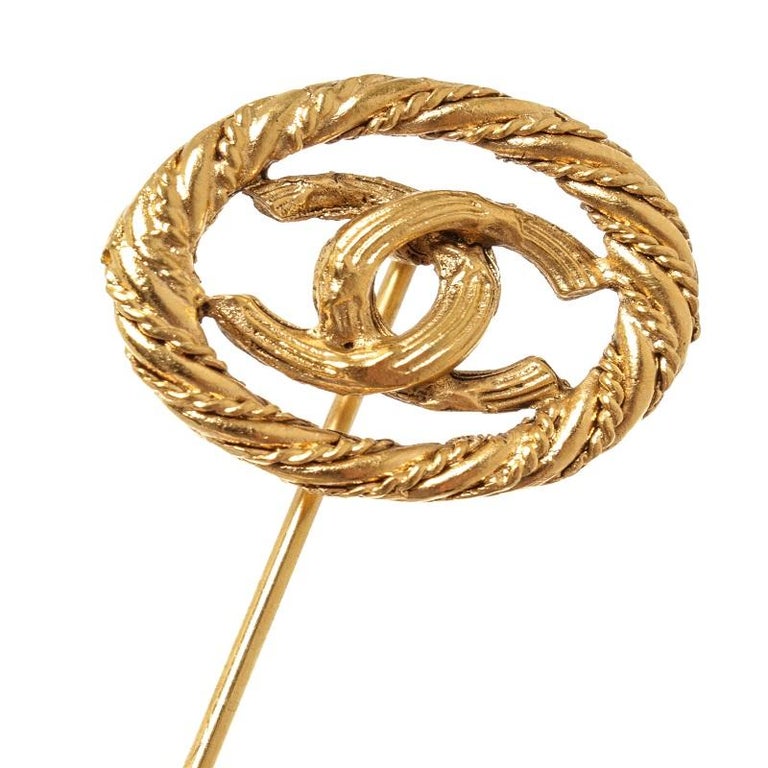 Chanel Gold CC Pin Brooch at 1stDibs