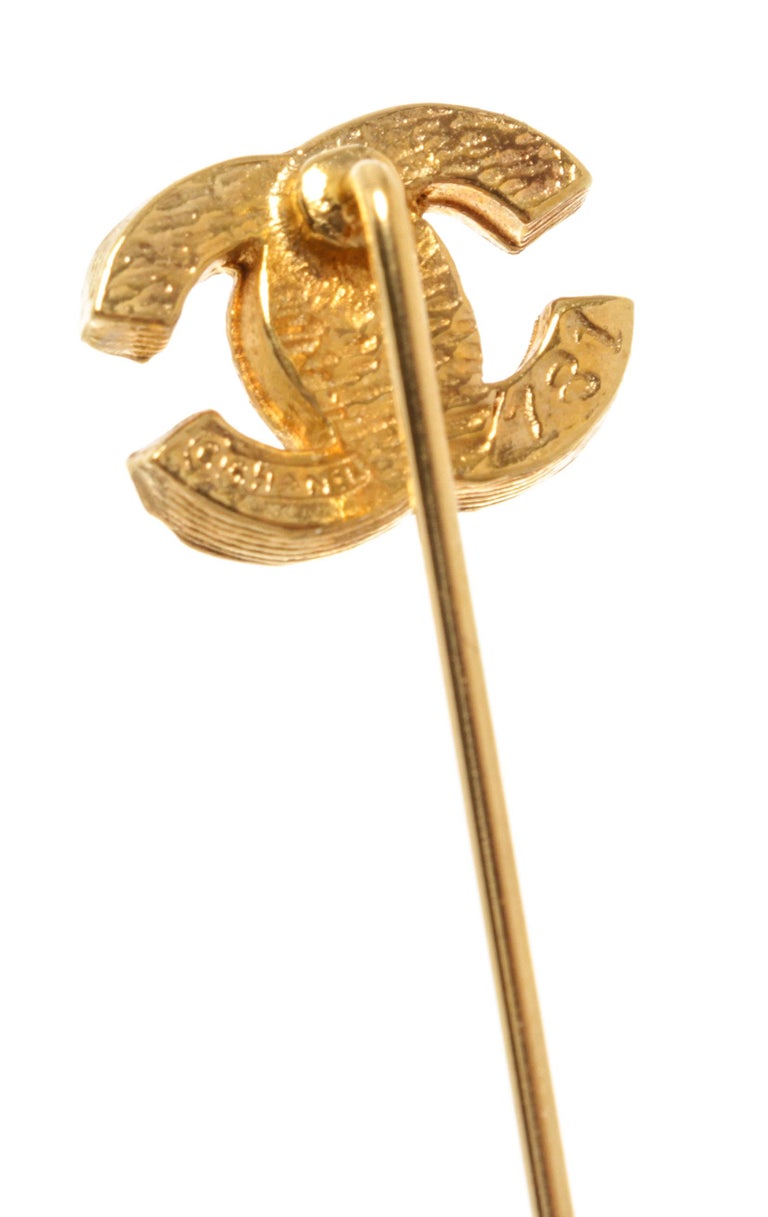 Chanel Gold CC Rhinestone Brooch For Sale at 1stDibs
