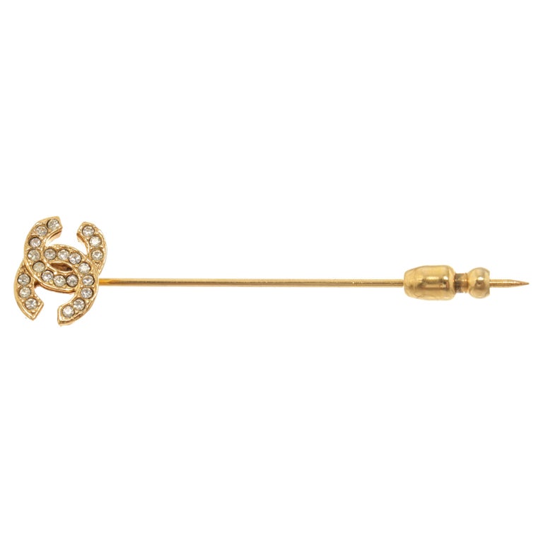 Chanel Gold CC Rhinestone Brooch For Sale at 1stDibs