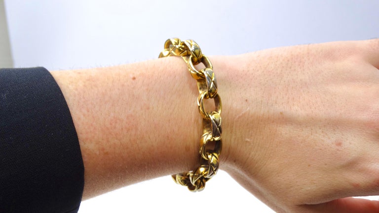 Chanel Gold Chain-Link Cuff Bracelet For Sale at 1stDibs