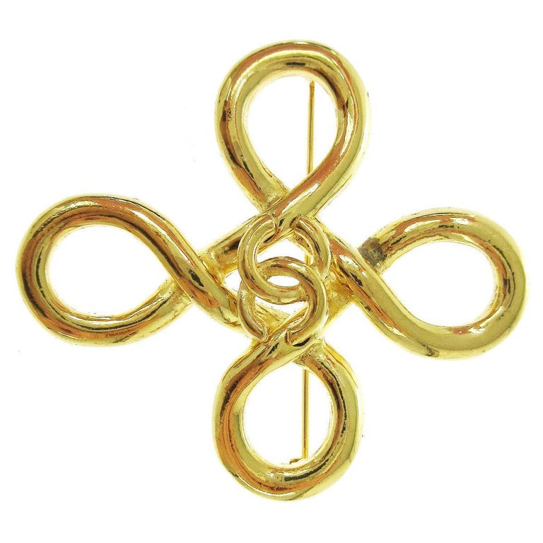 Chanel Gold Charm CC Cross Evening Pin Brooch in Box For Sale at 1stDibs