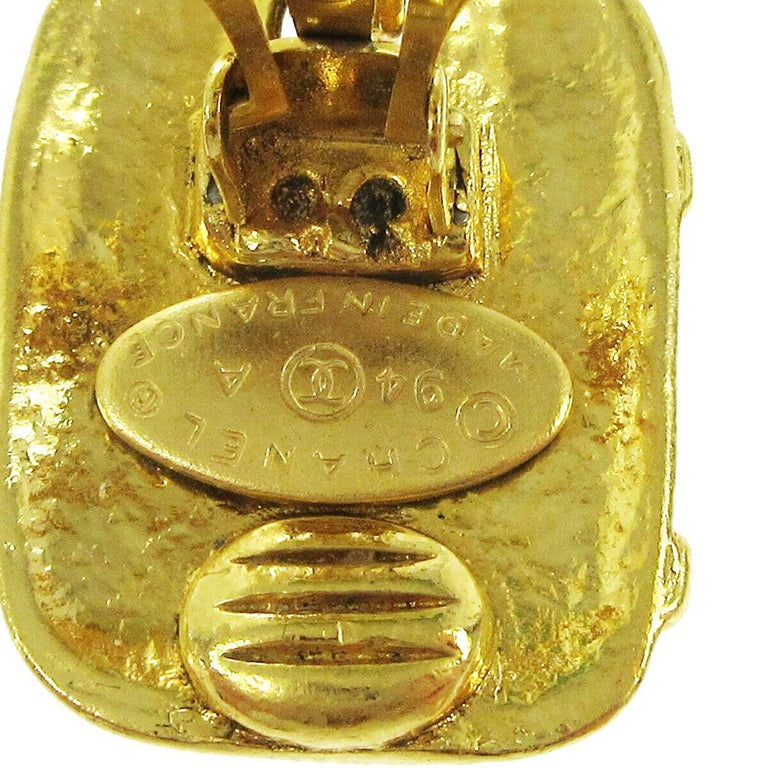 Chanel Gold Charm Ribbon Textured Dangle Drop Evening Earrings in Box ...