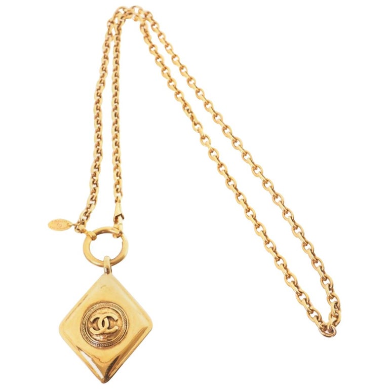 Chanel Gold Charm Triangle Rhombus CC Evening Drop Link Pendant Chain ...