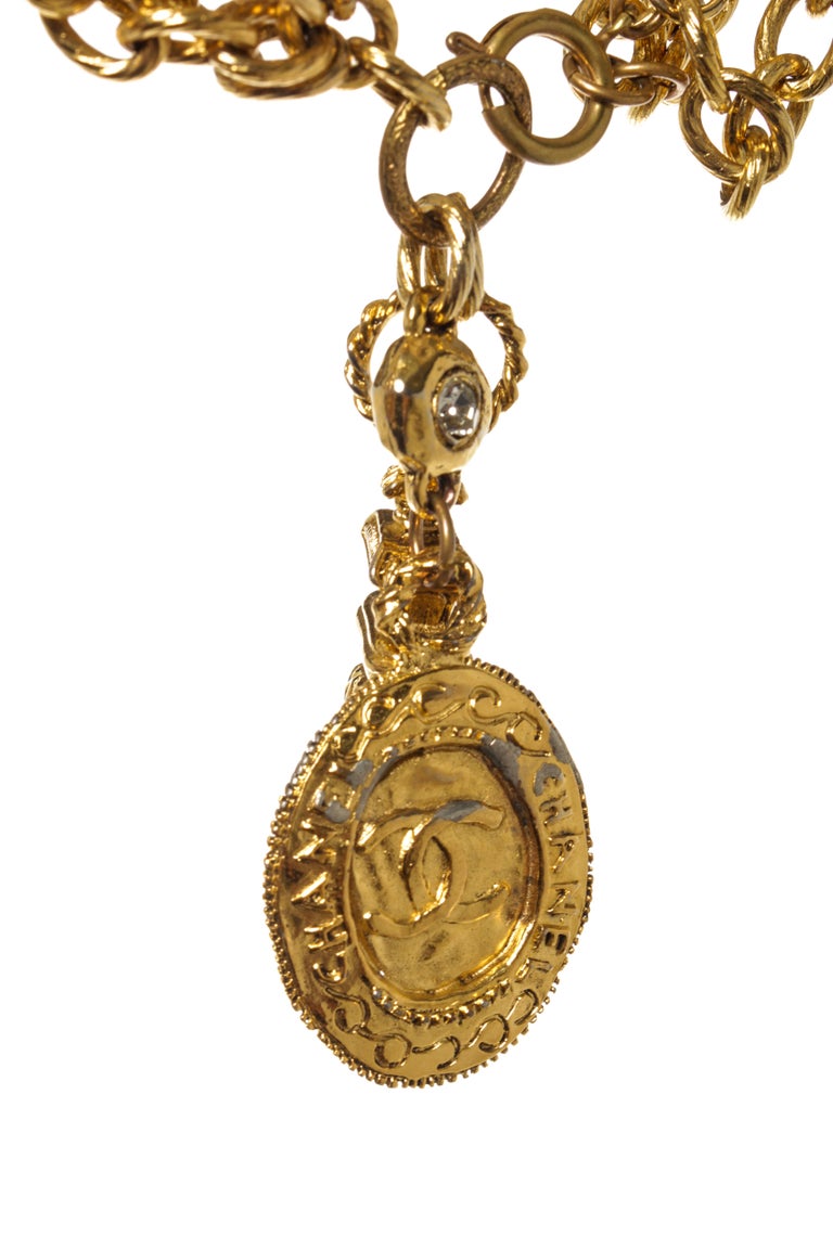 Chanel Gold Coco Mark Two Pendants Multi-Strand Necklace For Sale at ...