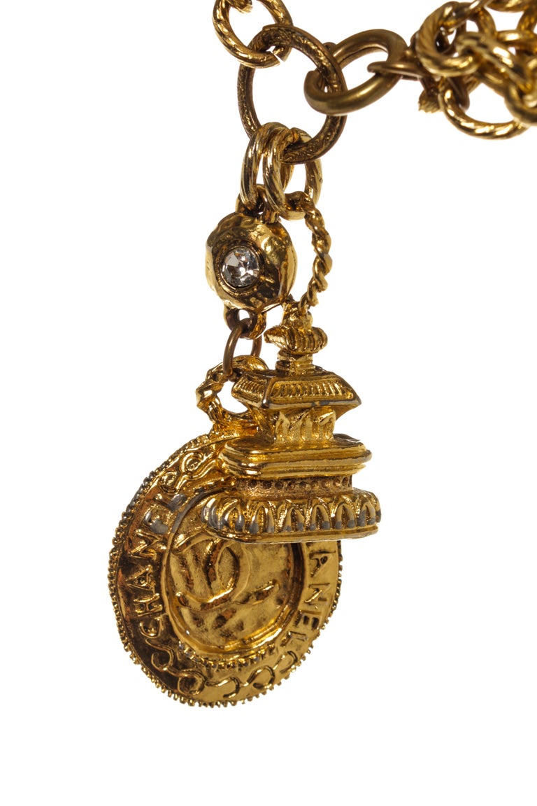 Chanel Gold Coco Mark Two Pendants Multi-Strand Necklace For Sale at ...