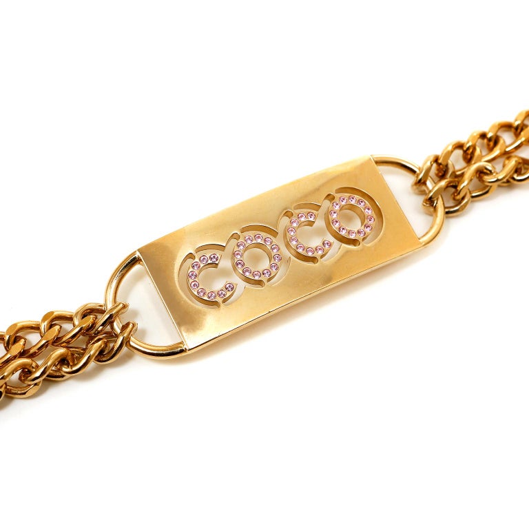 Chanel Gold COCO Plaque Chain Belt Necklace For Sale at 1stDibs