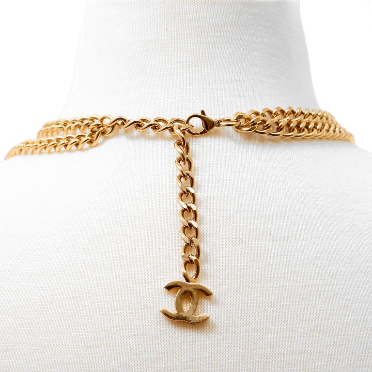Chanel Gold COCO Plaque Chain Belt Necklace For Sale at 1stDibs