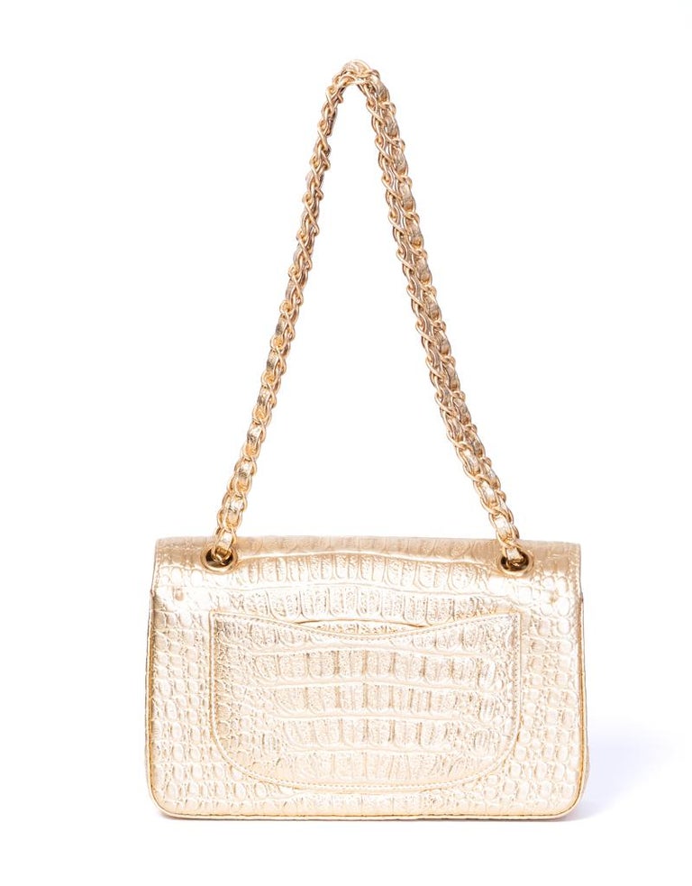 Chanel Gold Croc Embossed Flap Bag at 1stDibs | chanel gold crocodile ...