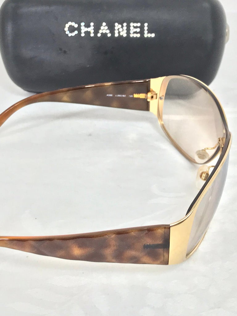 Chanel Gold Crossover and Tortoise Shell Sunglasses with Case at 1stDibs