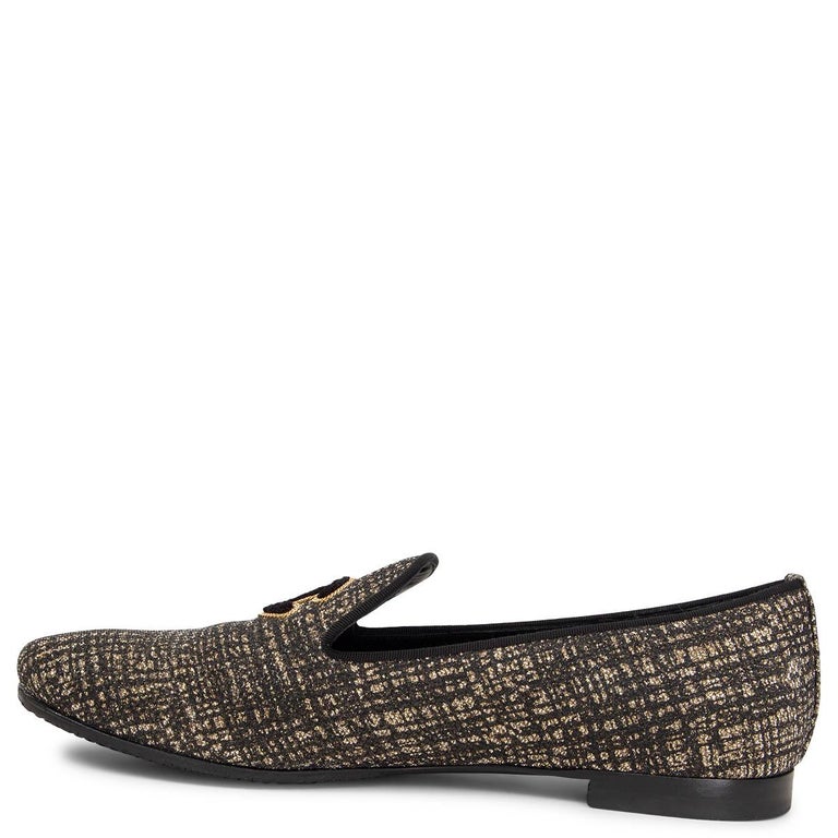CHANEL gold and grey TWEED 2017 CC MOCCASIN Loafers Shoes 38.5 at 1stDibs
