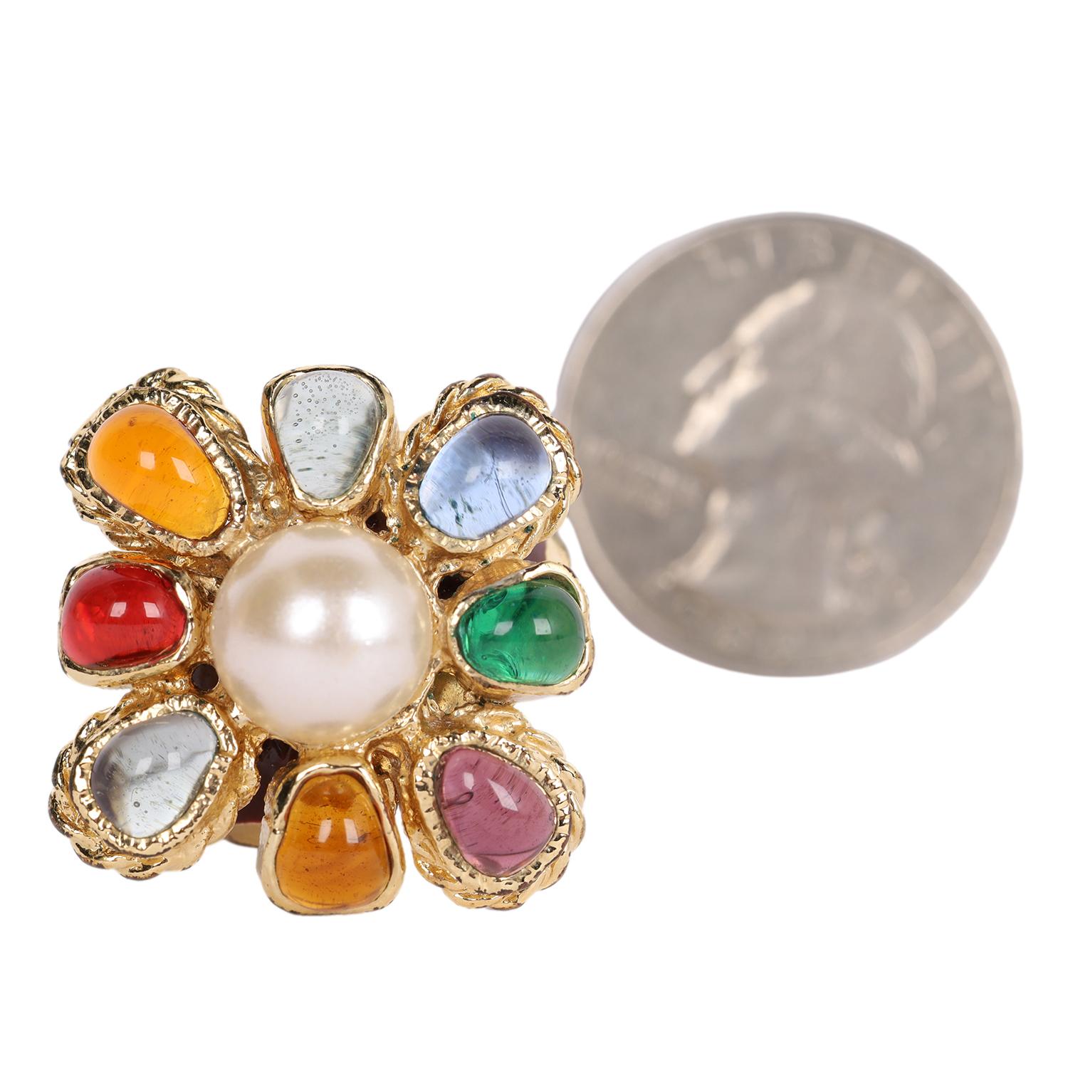 Chanel Gold Gripoix Faux Pearl Ring 6 For Sale at 1stDibs