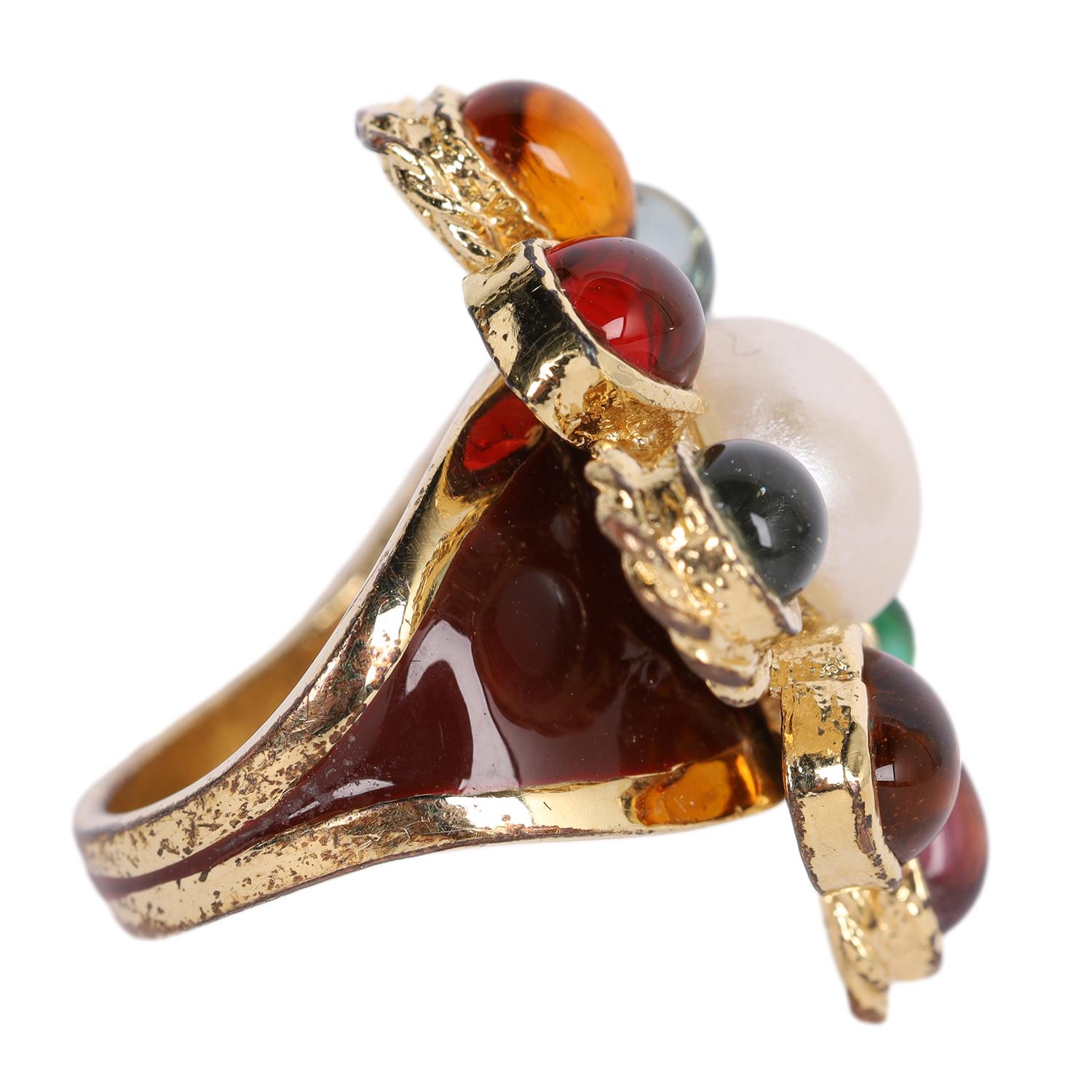 Chanel Gold Gripoix Faux Pearl Ring 6 For Sale at 1stDibs