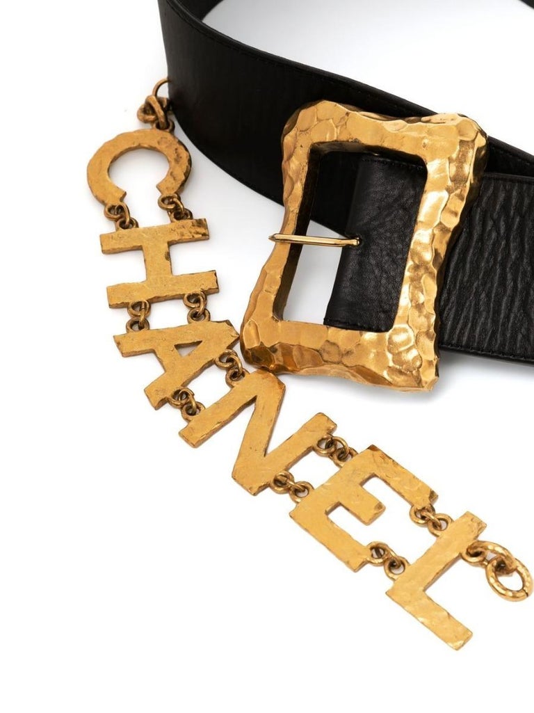Chanel Gold Leather Logo Belt at 1stDibs