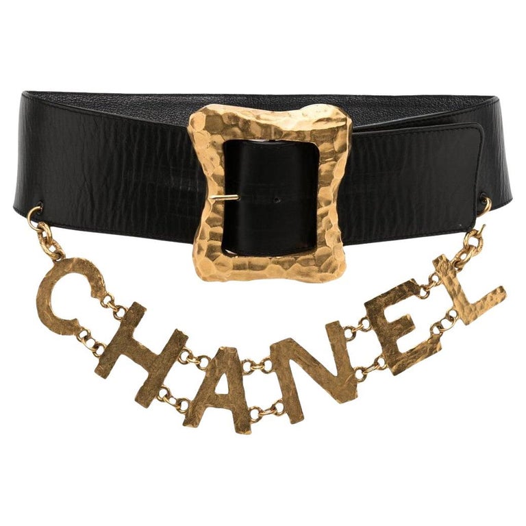 Chanel Gold Leather Logo Belt at 1stDibs