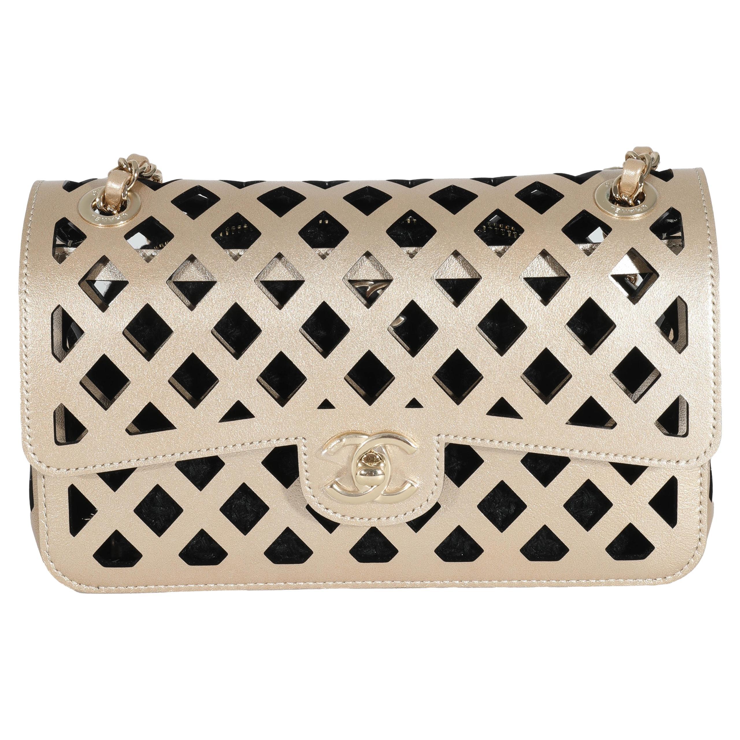 Chanel Gold Leather See Through Single Flap Bag For Sale at 1stDibs