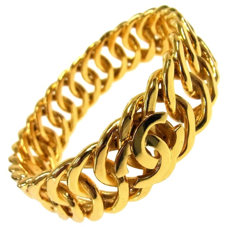 Chanel Gold Link Interwoven CC Charm Evening Cuff Bracelet in Box For ...