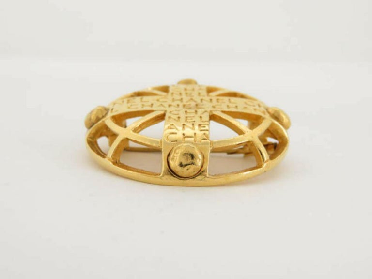 Chanel Gold Logo Cross Pendant Brooch Pin 870085 For Sale at 1stDibs