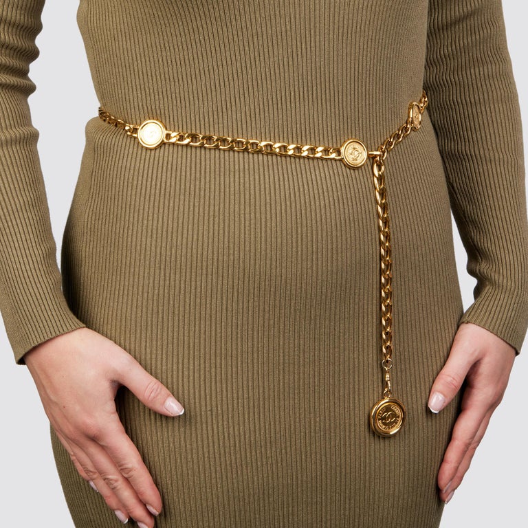 Chanel GOLD MEDALLION COIN VINTAGE CHAIN BELT For Sale at 1stDibs