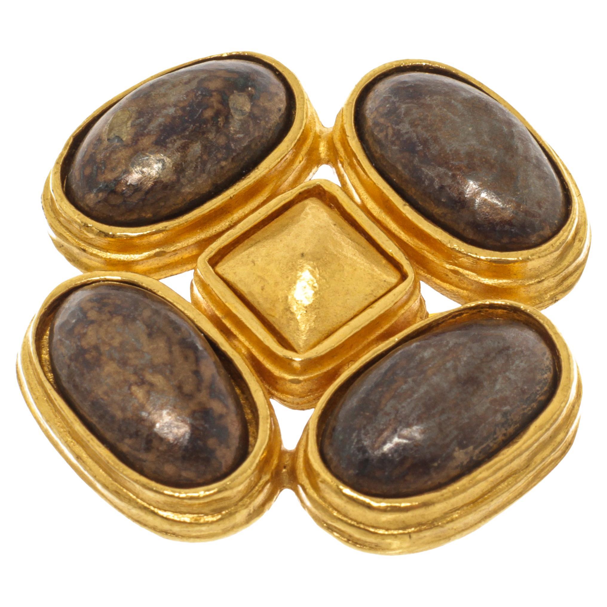 Chanel Gold Metal Brooch For Sale at 1stDibs