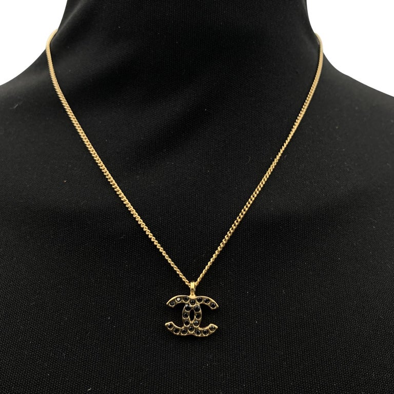 Chanel Gold Metal Chain Necklace CC Logo Pendant with Crystals For Sale ...