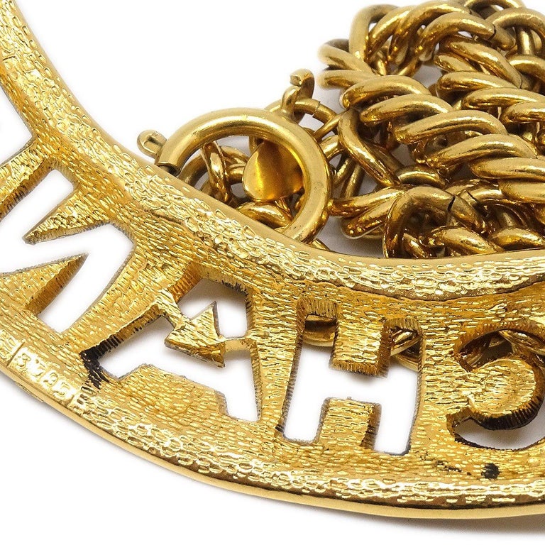 CHANEL Gold Metal 'CHANEL' Plate Logo Double Chain Link Choker Necklace ...