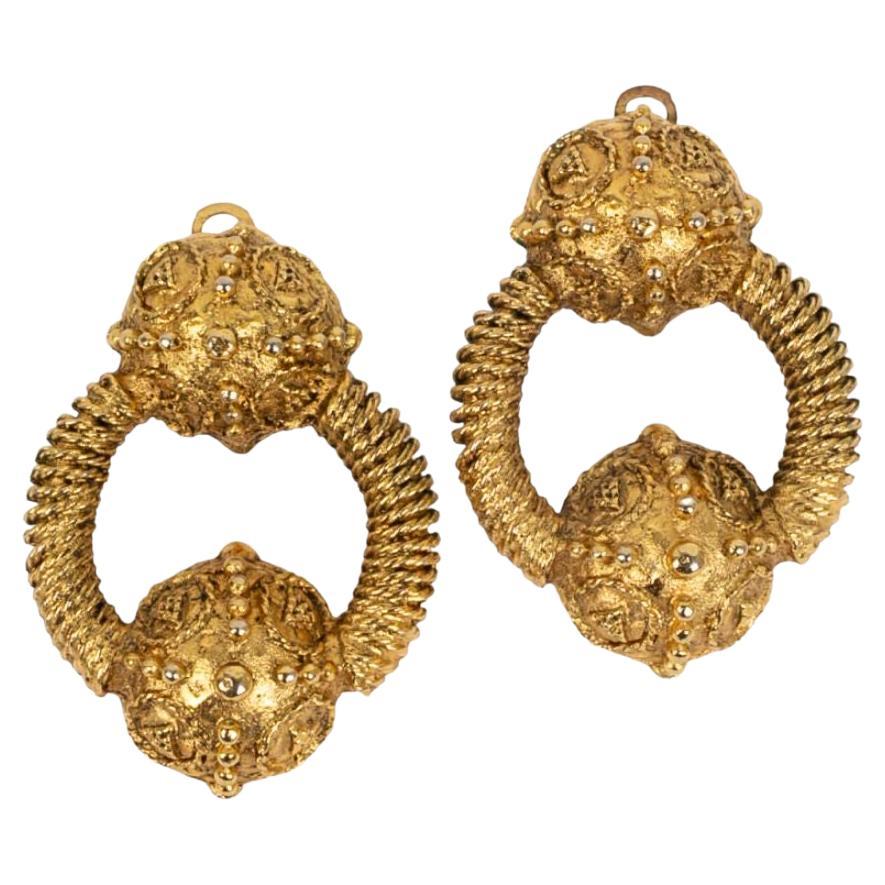 Augustine Earrings in Gold Metal and Glass Paste For Sale at 1stDibs