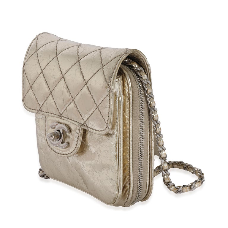 Chanel Gold Metallic Calfskin Clams Chain Wallet On Chain For Sale at ...