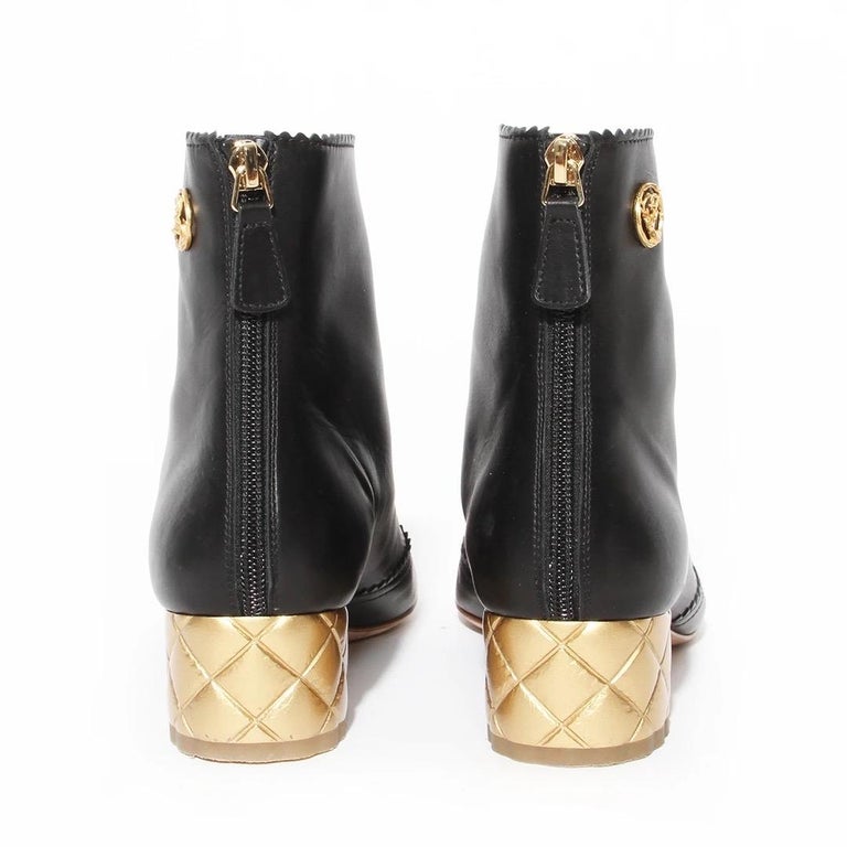 Chanel Gold Quilted Heel Bootie at 1stDibs | chanel gold boots