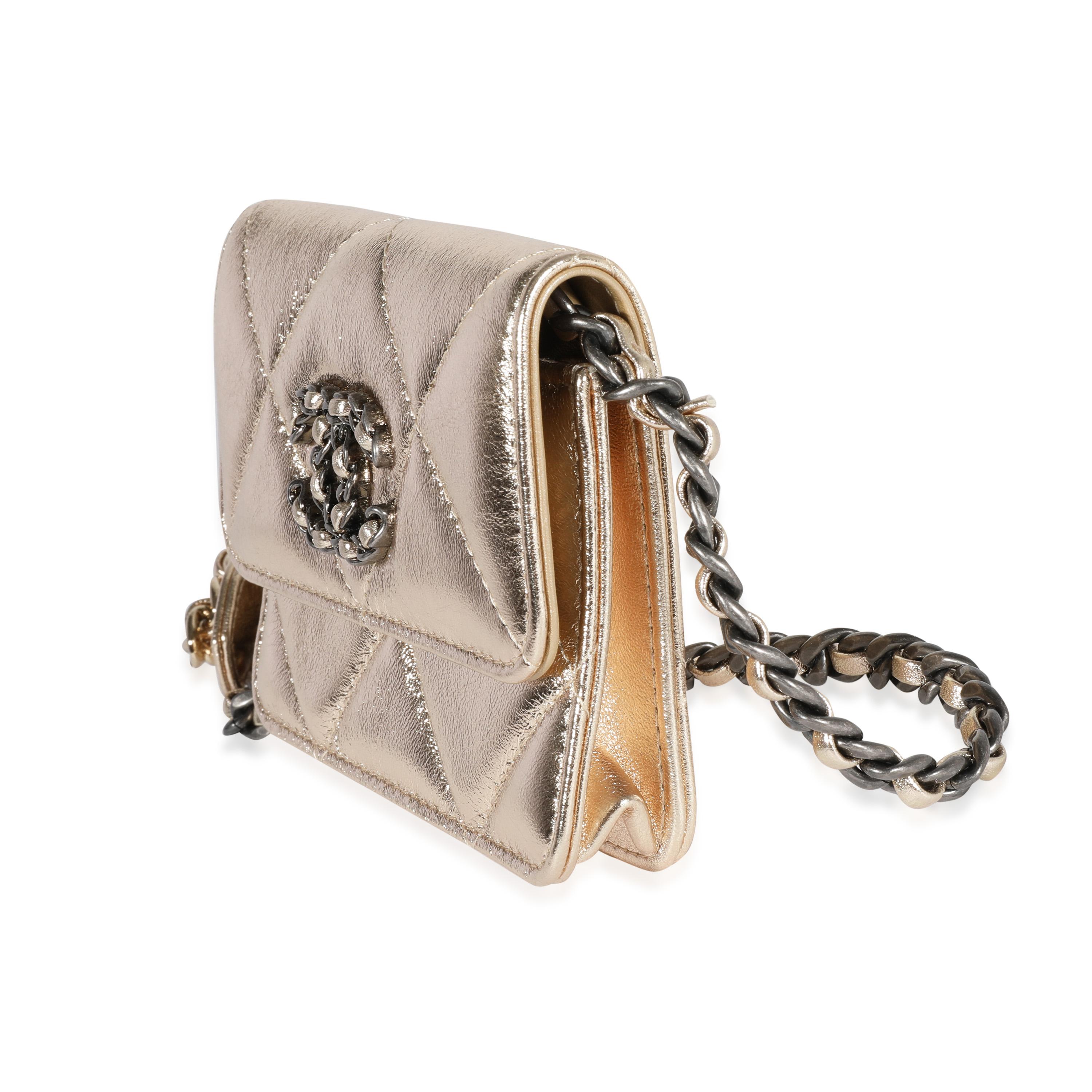 Chanel Gold Quilted Lambskin Chanel 19 Flap Coin Purse With Chain For ...
