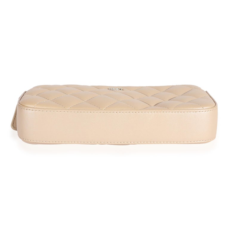 Chanel Gold Quilted Lambskin Double Zip Pearl Chain Wallet For Sale at ...