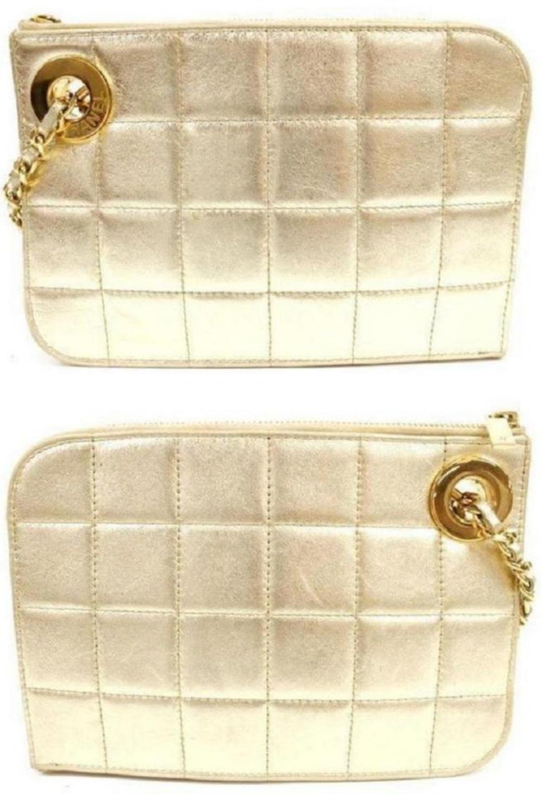 Chanel Gold Quilted Lambskin Handcuff Wristlet Bracelet Clutch 49ck224s ...