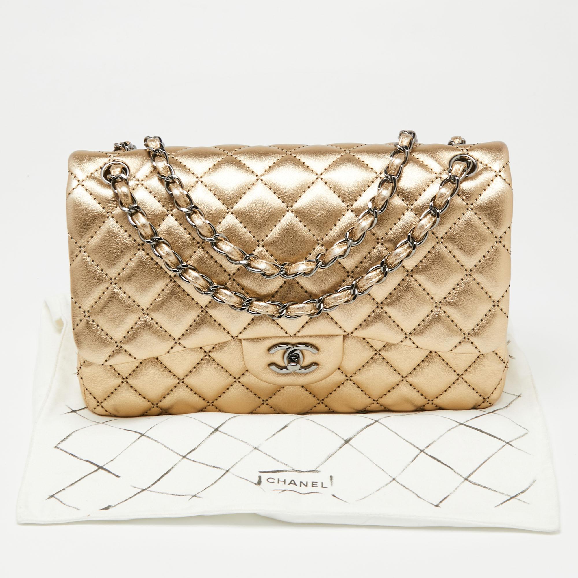 Chanel Gold Quilted Leather Jumbo Classic Double Flap Bag at 1stDibs ...