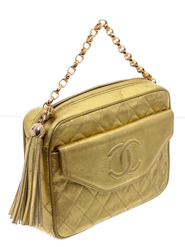 Chanel Gold Quilted Leather Vintage Camera Bag at 1stDibs