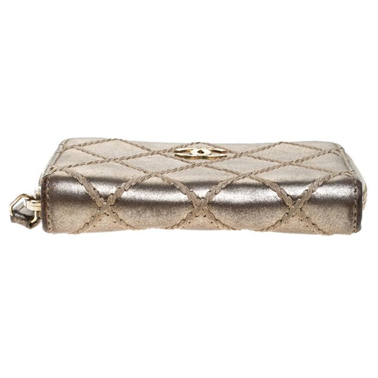 Chanel Gold Quilted Leather Zip Around Coin Purse For Sale at 1stDibs
