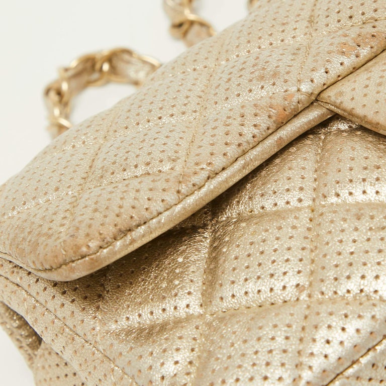 Chanel Gold Quilted Perforated Leather New Mini Classic Flap Bag For ...