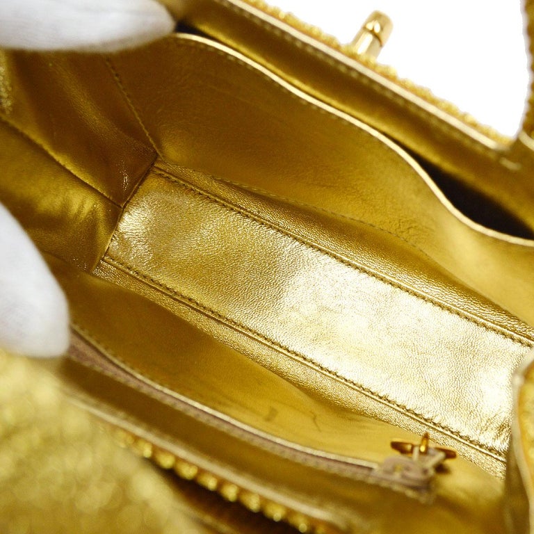 CHANEL Gold Rope Woven Gold Hardware Small Mini Top Handle Kelly Style ...