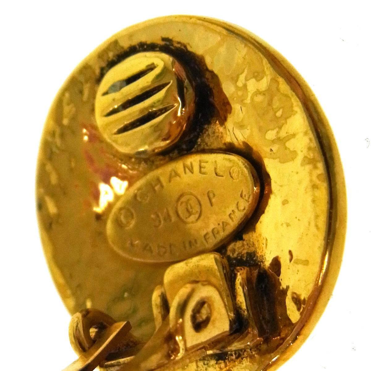Chanel Gold Textured Ball CC Logo Charm Dangle Drop Evening Earrings at ...