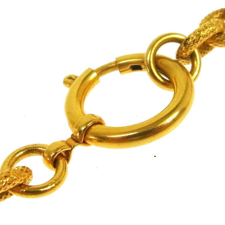 Chanel Gold Textured Charm Medallion Chain Drape Drop Evening Necklace ...