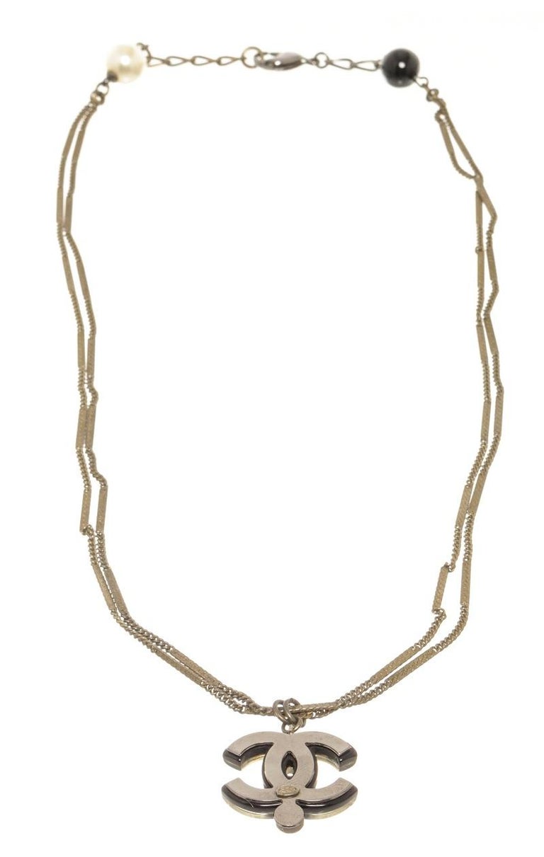 Chanel Gold-Tone CC Pearl Chain Necklace For Sale at 1stDibs