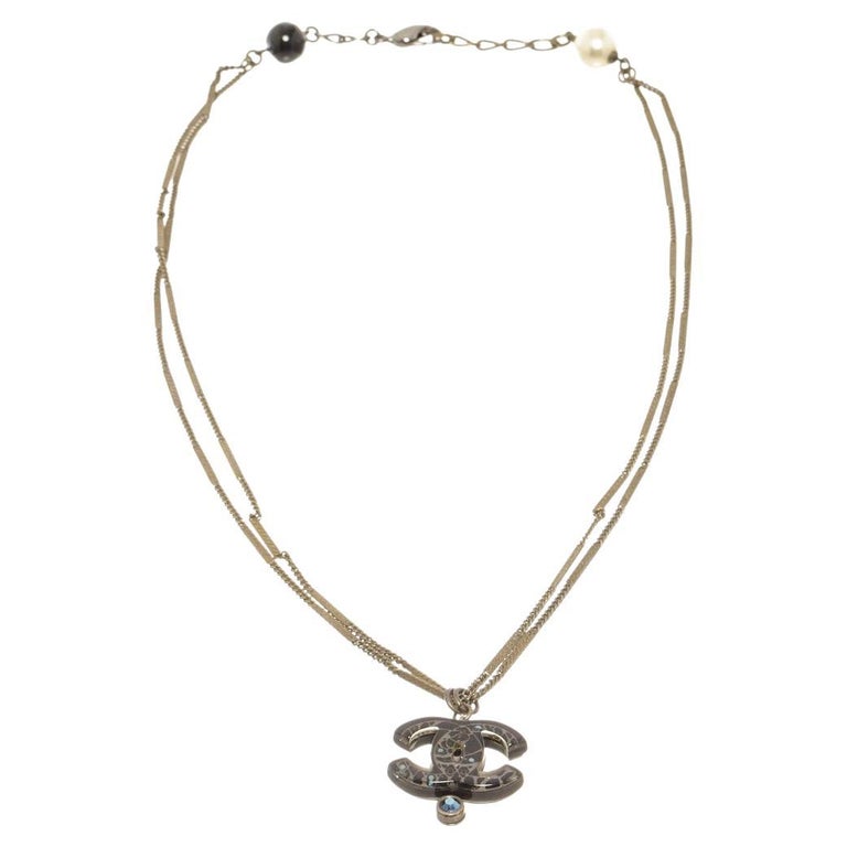 Chanel Gold-Tone CC Pearl Chain Necklace For Sale at 1stDibs