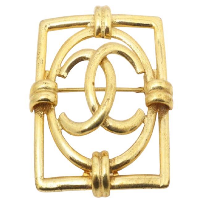 Chanel Gold-tone CC Square Brooch For Sale at 1stDibs