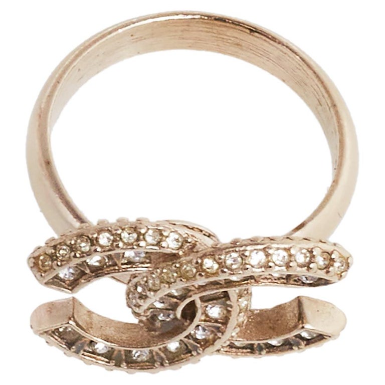 Chanel Gold Tone Crystal CC Ring EU 54 at 1stDibs